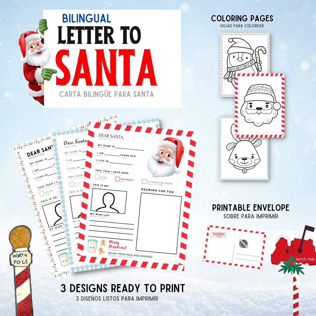 Bilingual Letter to Santa Claus, Christmas Family Activity, English ...