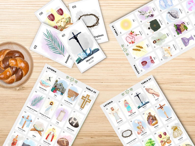 Lotería Cristiana de Semana Santa, Bingo Bíblico Religioso Bilingüe de ...