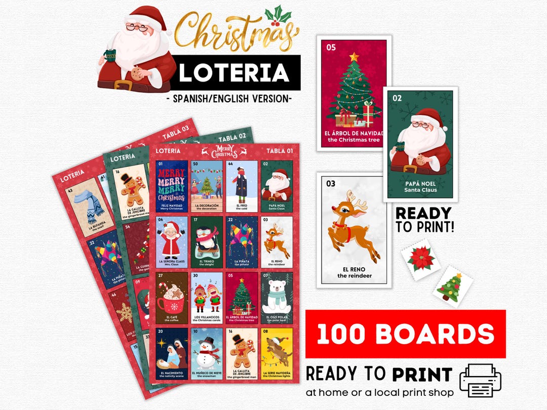 Christmas Loteria, 100 Boards, Loteria Navideña, Bilingual Holiday ...