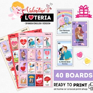 Valentine's Day Loteria, Saint Valentine Bingo, 40 Boards, Love Bingo ...