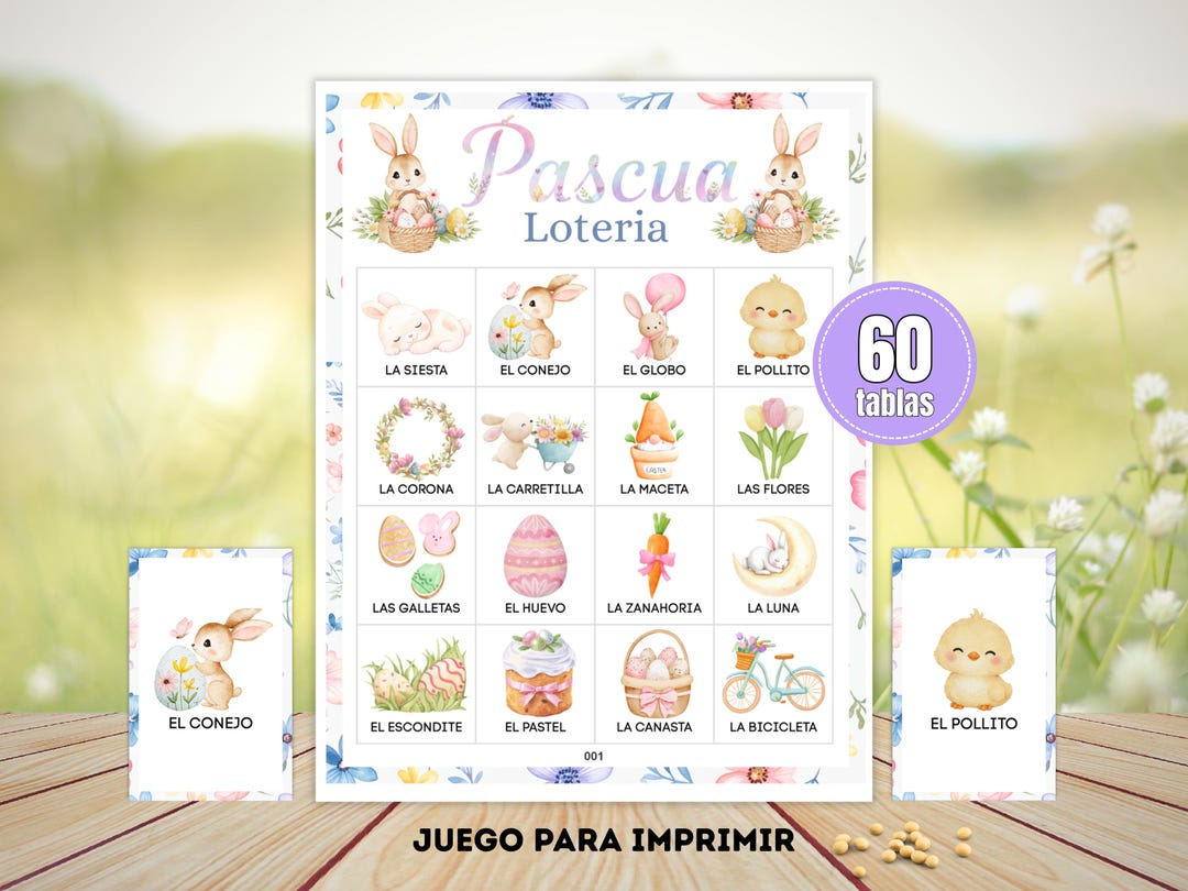 Bingo De Pascua, Lotería De Primavera Imprimible Para Fiesta, 60 Tablas ...