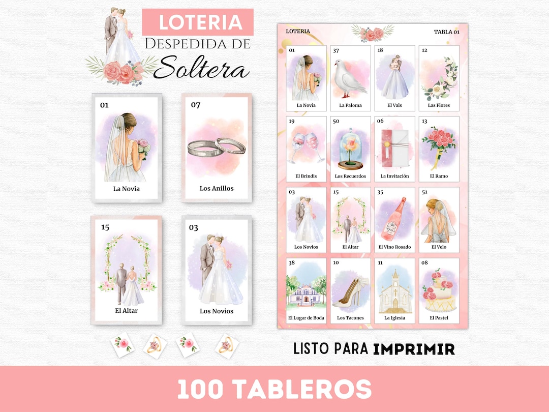 Loteria Despedida De Soltera, 100 Tableros Imprimibles, 54 Cartas Con ...