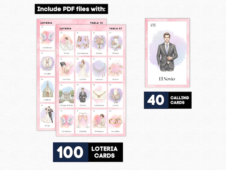 Spanish Bridal Shower Loteria Game • 100 Printable Cards • Bachelorette ...