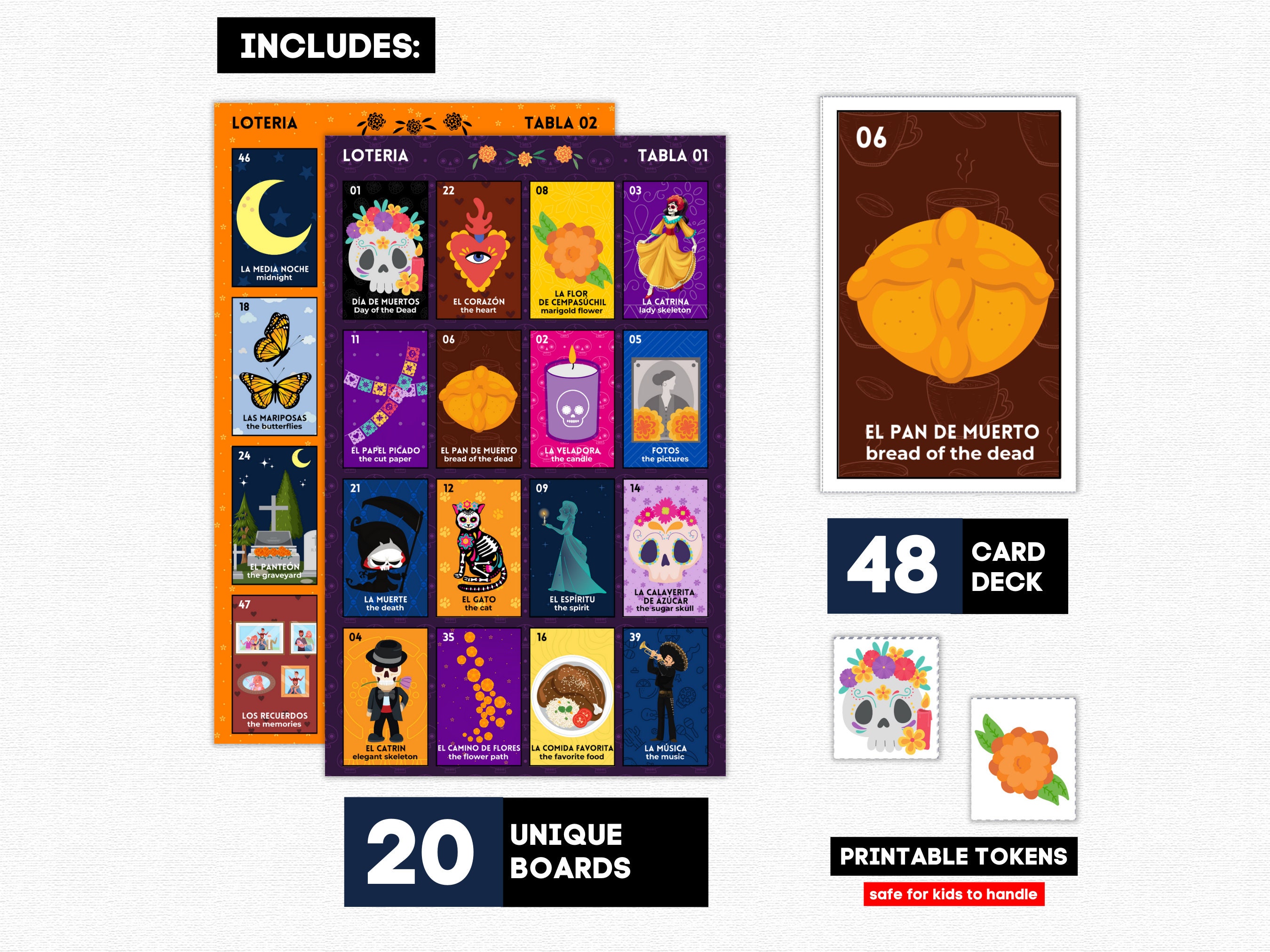 Día De Muertos Loteria Day of the Dead Bingo 20 Boards 48 - Etsy