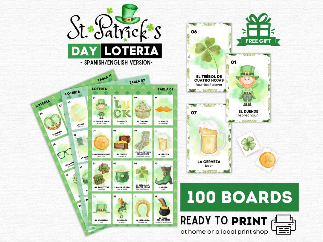 St Patrick's Day Loteria, Loteria De San Patricio, 100 Boards, St ...
