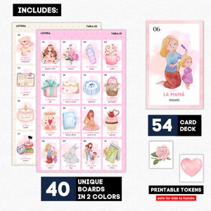 Mother's Day Loteria, Loteria Día De Las Madres, 40 Boards, 54 Calling ...