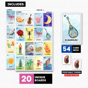 Watercolor Mexican Loteria, Mexican Theme Party Bingo Set, Mexican ...