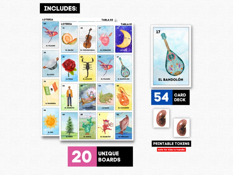 Juego de Lotería Mexicana Imprimible, 20 CARTAS PDF Cinco de Mayo ...