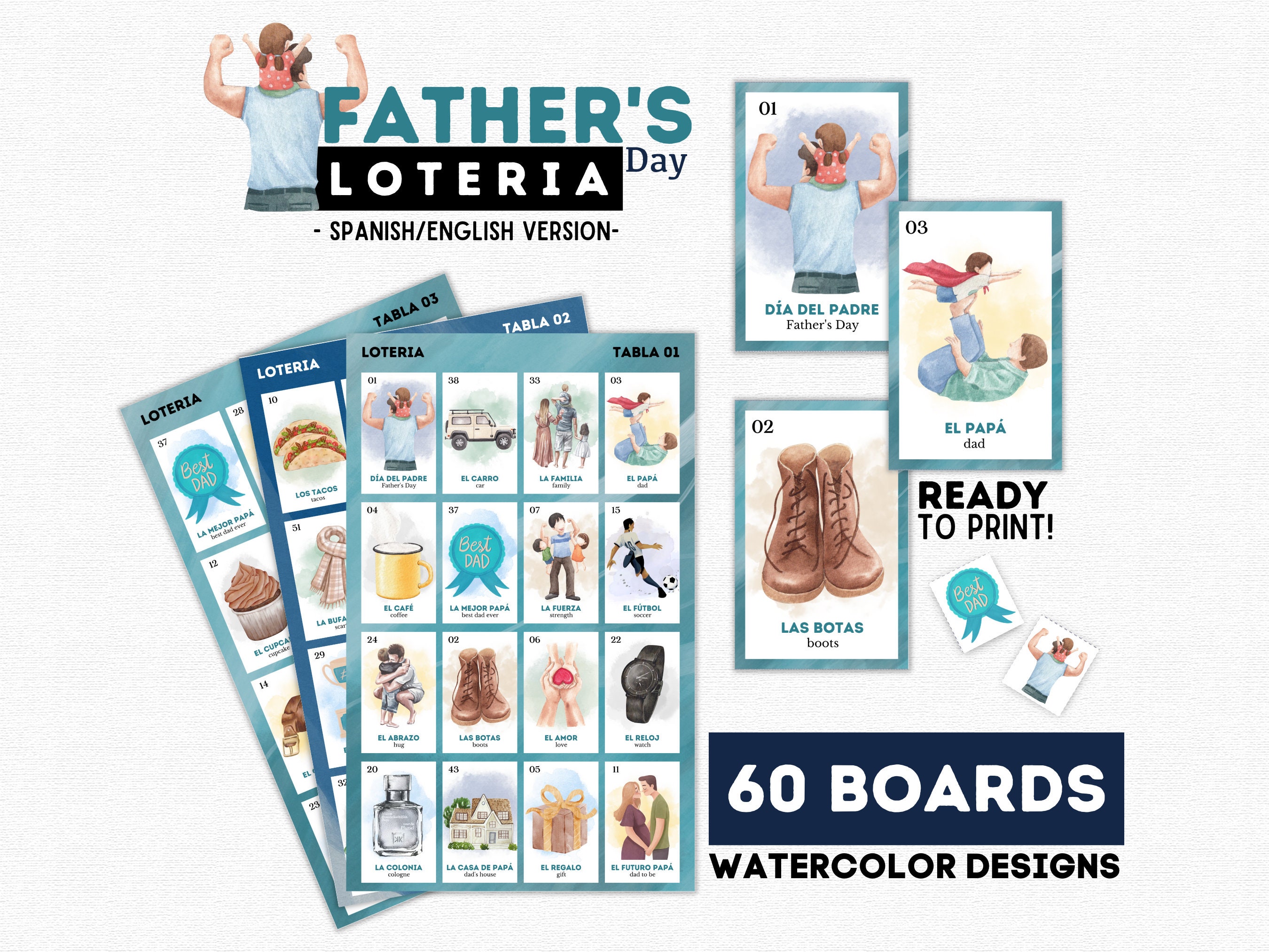 Father's Day Loteria, Loteria Día Del Padre, 60 Boards, 54 Cards ...
