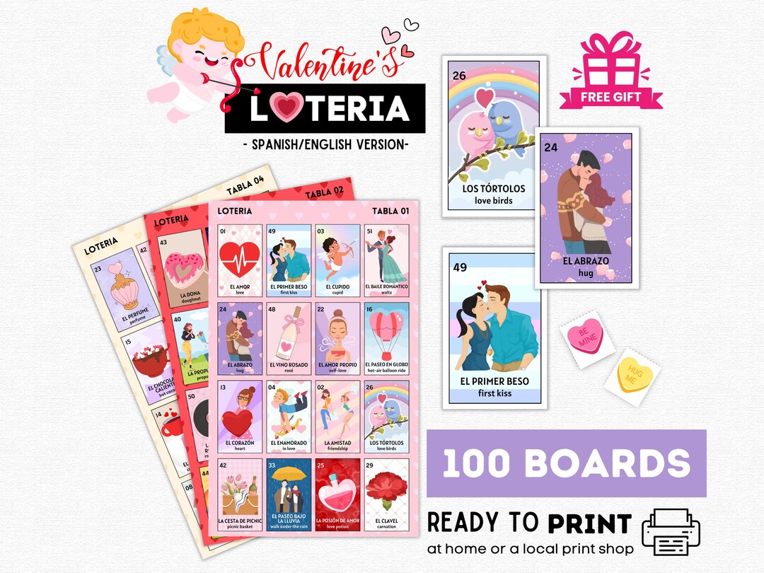 Valentine's Day Loteria, Saint Valentine Bingo, 100 Boards, Love Bingo ...