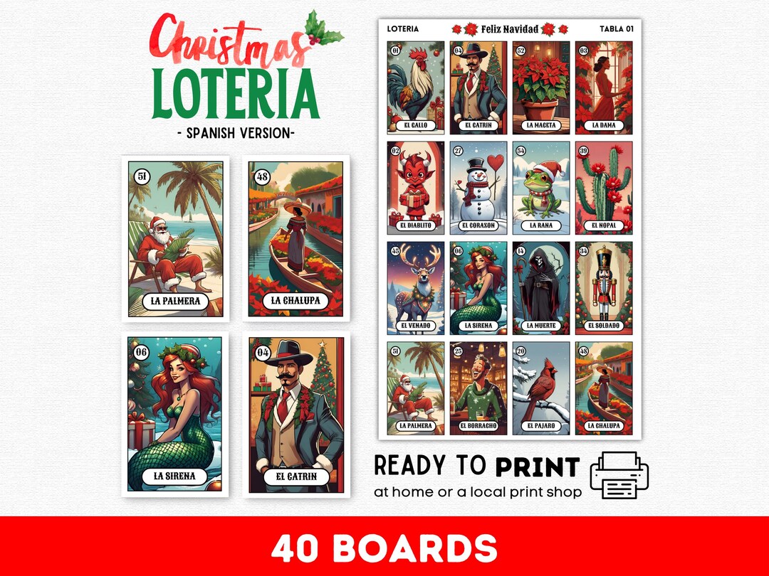 Loteria Navideña, Mexican Loteria, 40 Boards, Print and Play, Mexican ...