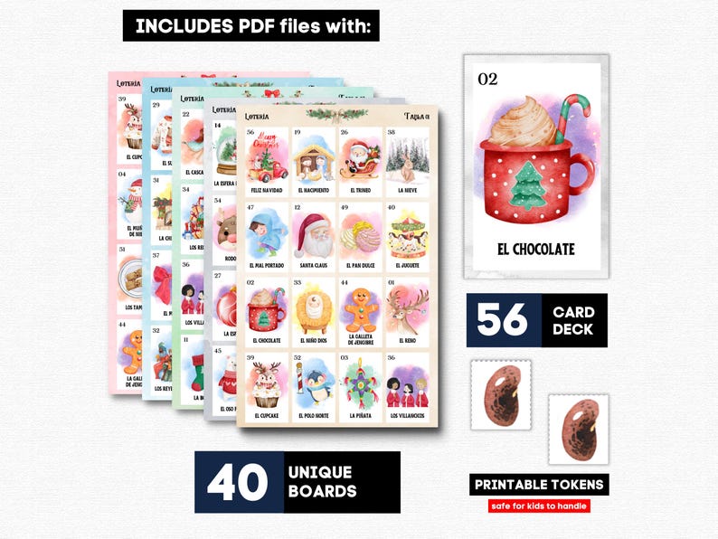 Loteria Navideña, 40 Boards, Spanish Christmas Holiday Bingo, (digital ...