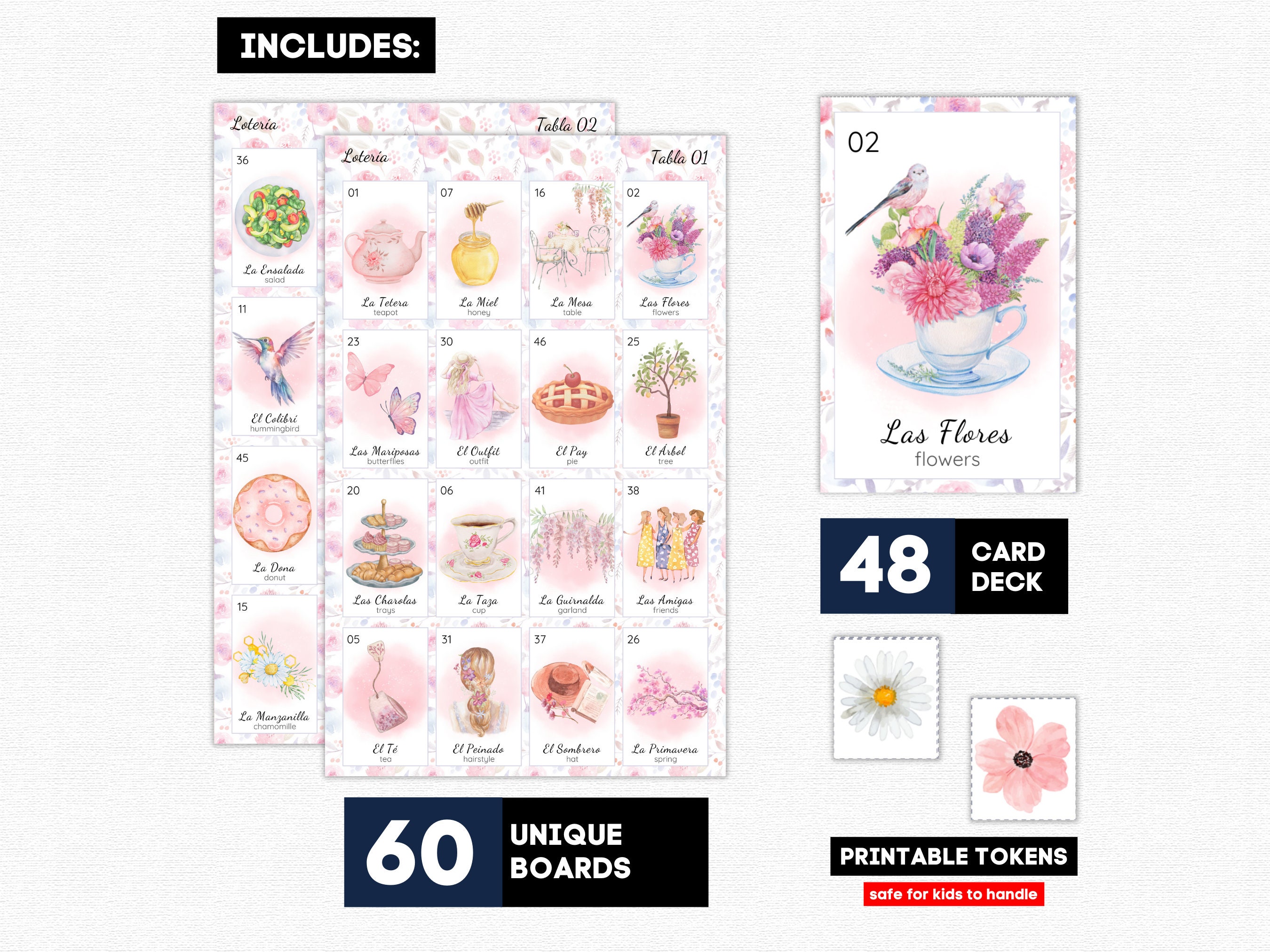 Pink Tea Party Loteria, Tea Party Bingo Set, 60 Boards, Spring Party ...