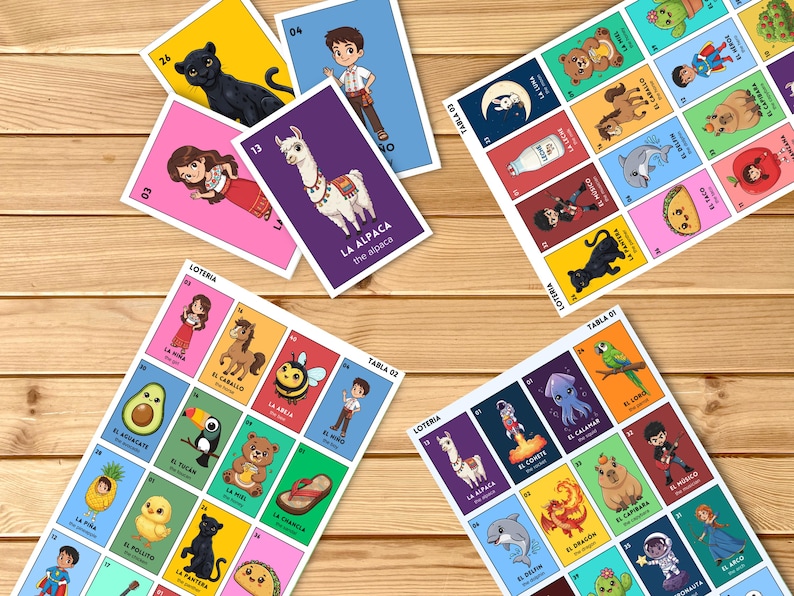 Colorful Kid's Loteria, Bilingual Kid Friendly Mexican Fiesta Bingo ...