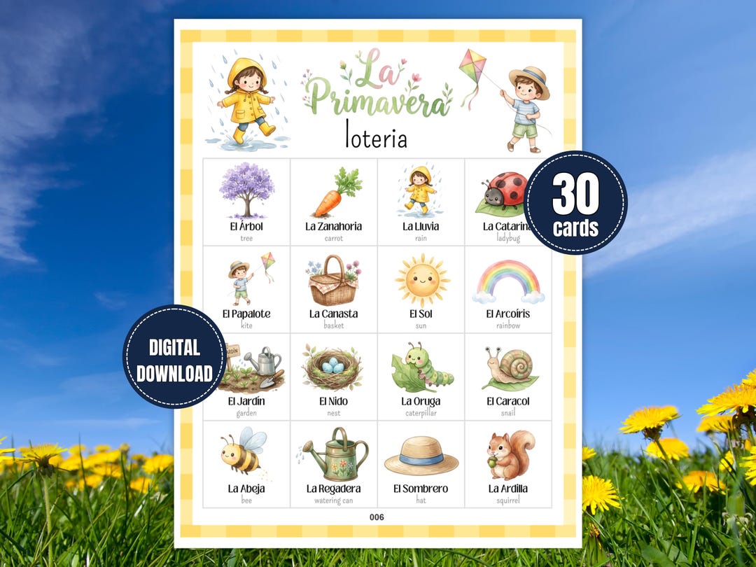 Spring Bingo Game, La Primavera Loteria, Printable Kids Game, Classroom ...