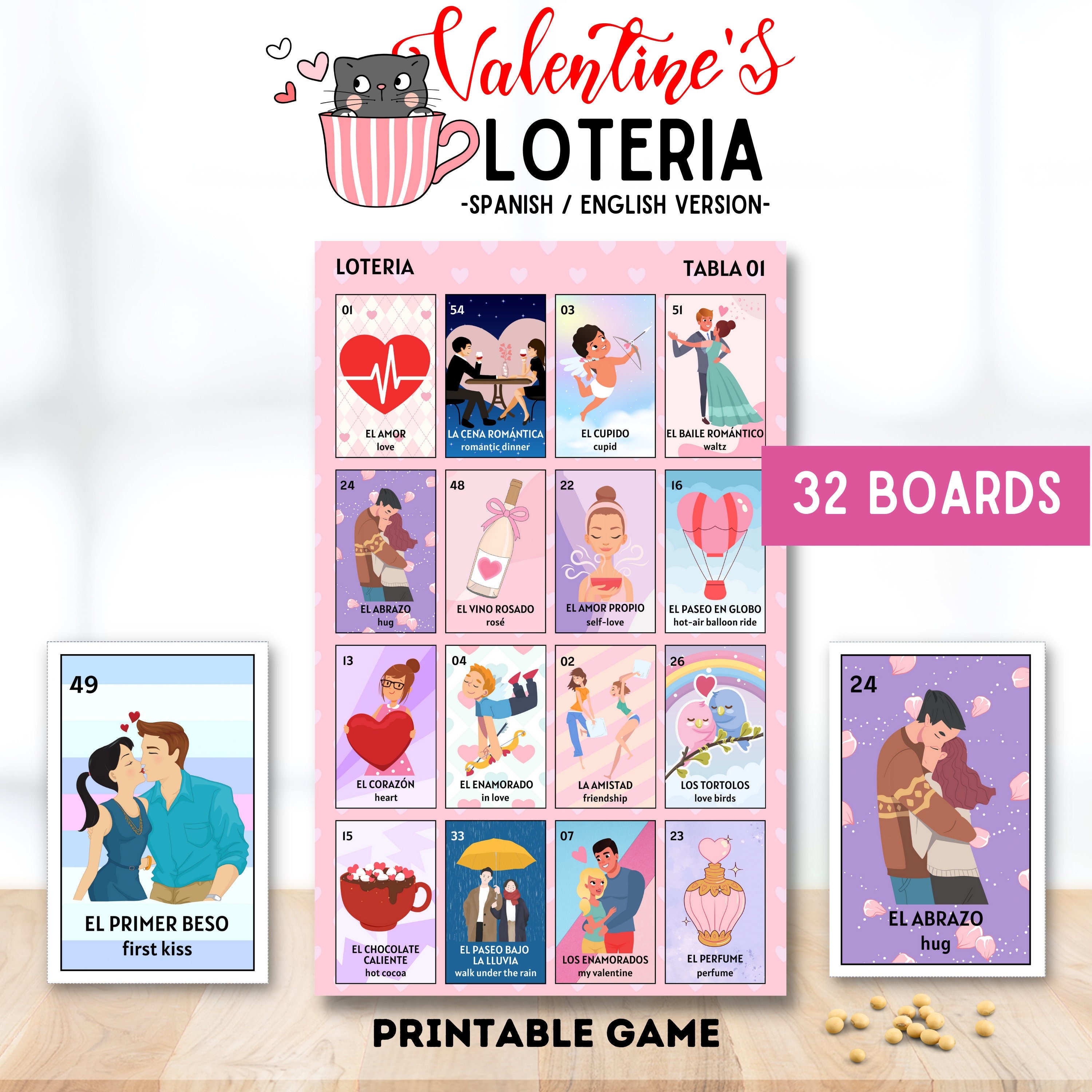 Valentine's Loteria Party Game Love Theme Mexican Loteria Amor Y ...
