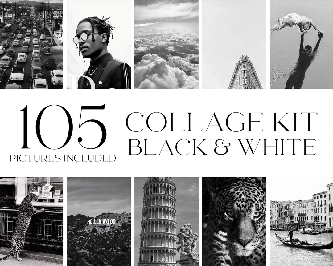 BLACK AND WHITE Collage Kit Wall Decor, Instant Download, Wall Collage ...