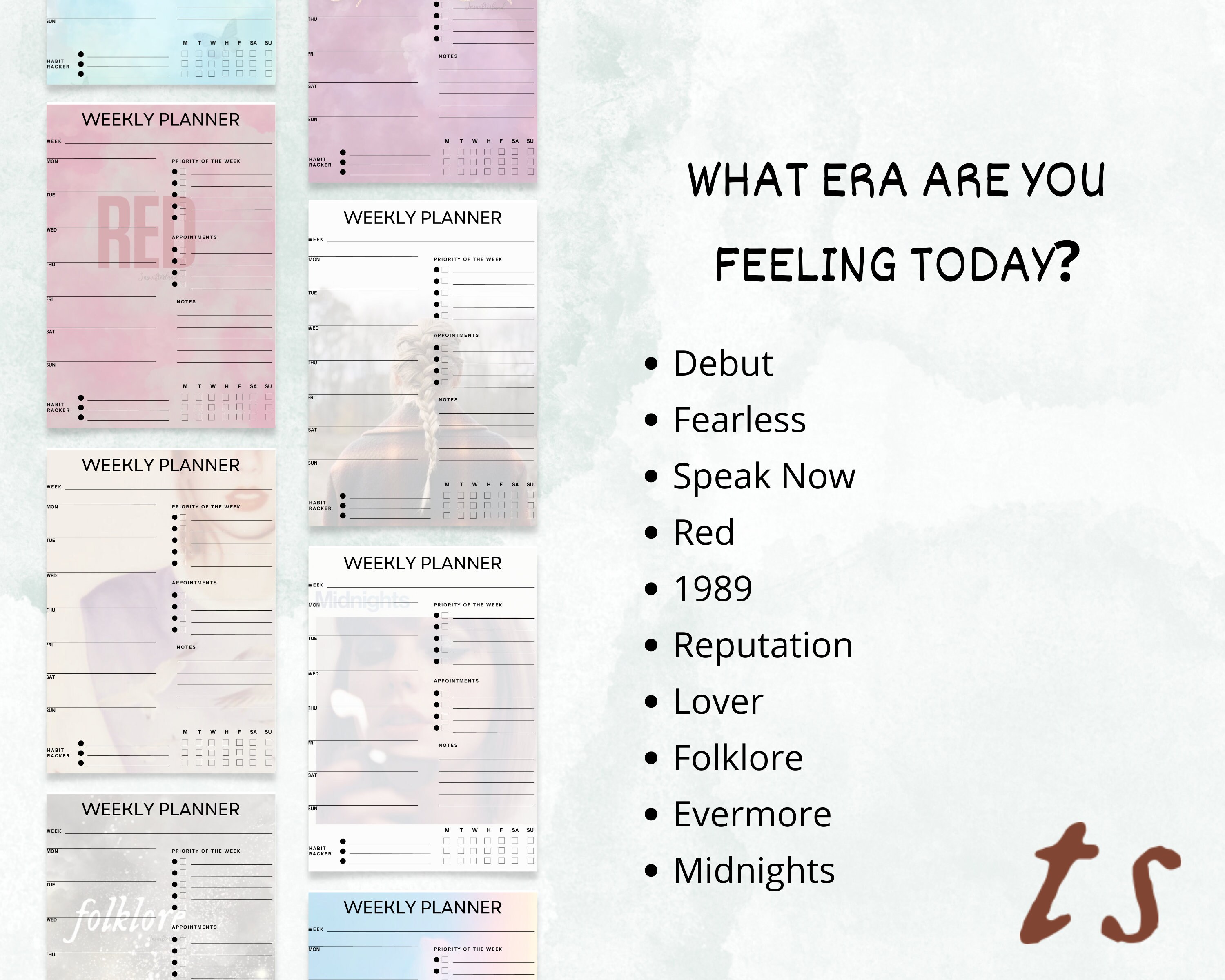 Taylor Swift Weekly Planner - Etsy