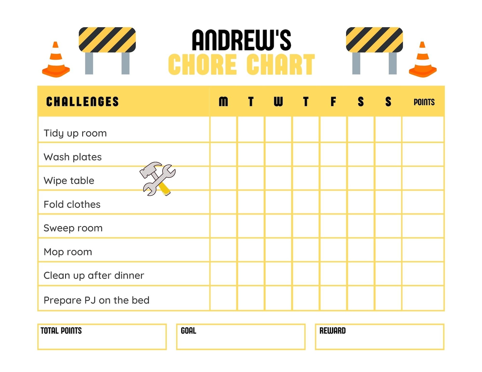 Boys Chore Chart - Construction - Etsy