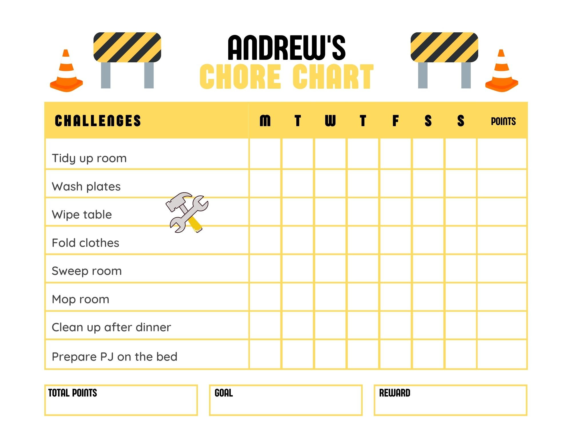 Boys Chore Chart - Construction - Etsy