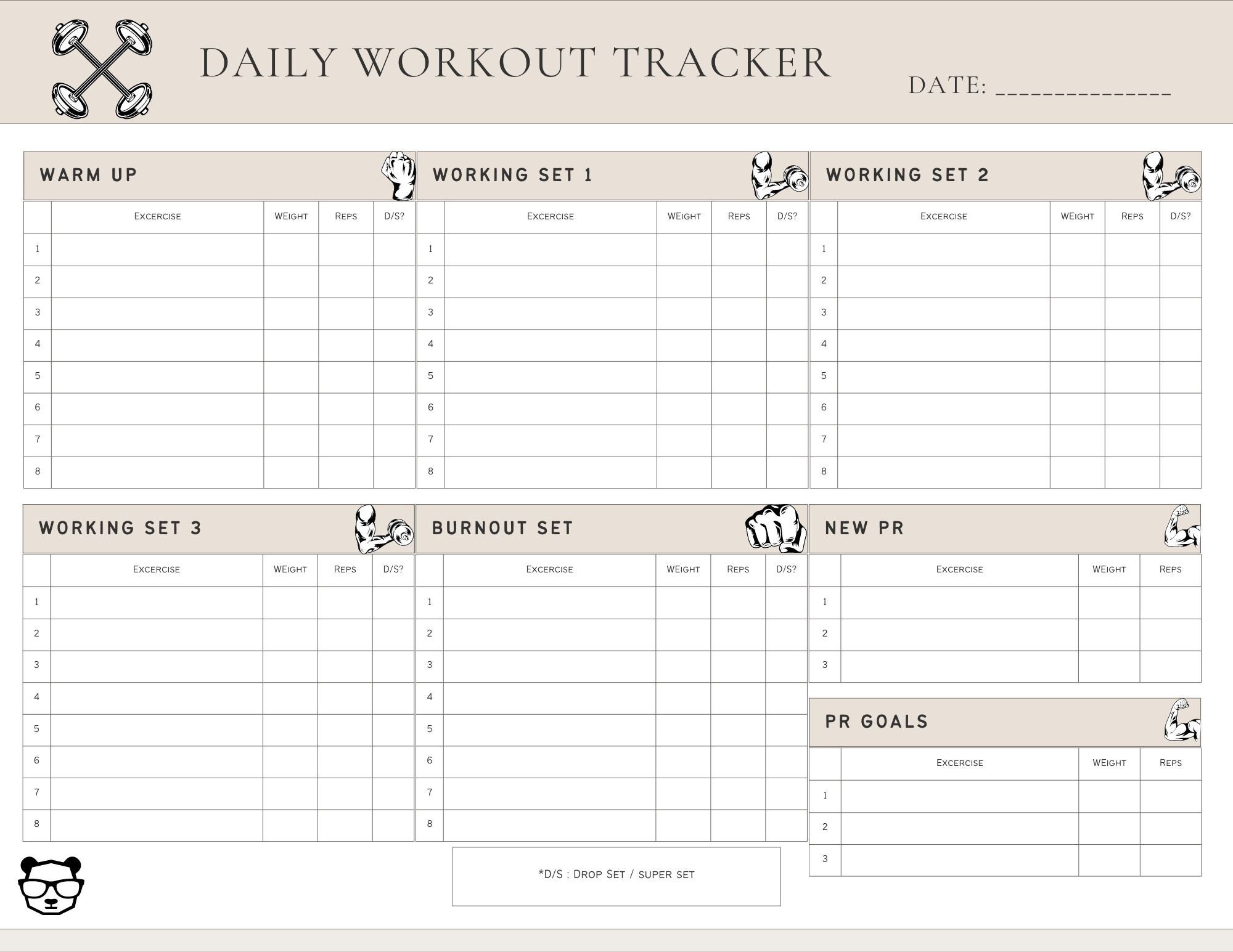 PRINTABLE, Daily Workout Planner / Tracker / Record, Warm Up, Working ...