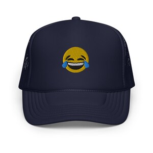 Crying Laughing Emoji Trucker Hat, Smiley Dad Hat, Trendy Embroidered ...