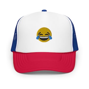 Crying Laughing Emoji Trucker Hat, Smiley Dad Hat, Trendy Embroidered ...