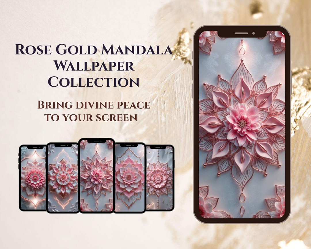 Blush Radiance – Rose Gold Mandala Wallpaper Collection (set of 5) - Etsy