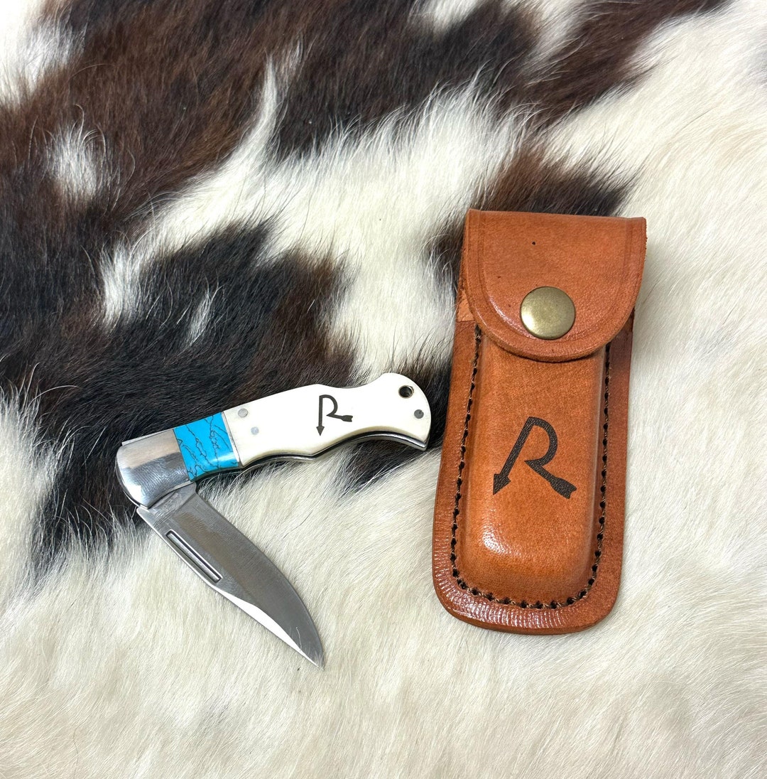 CUSTOM CATTLE BRAND Folding Pocket Knife Bone Handle Engraved ...