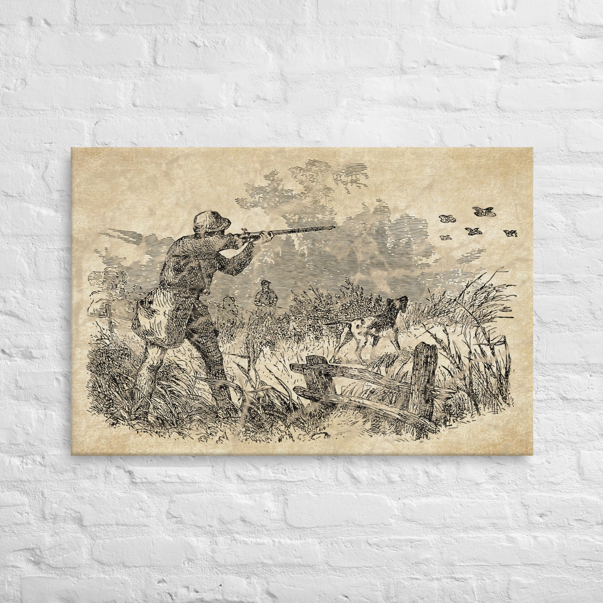 Retro Engraved Quail Hunting Scene Thin Canvas - Etsy