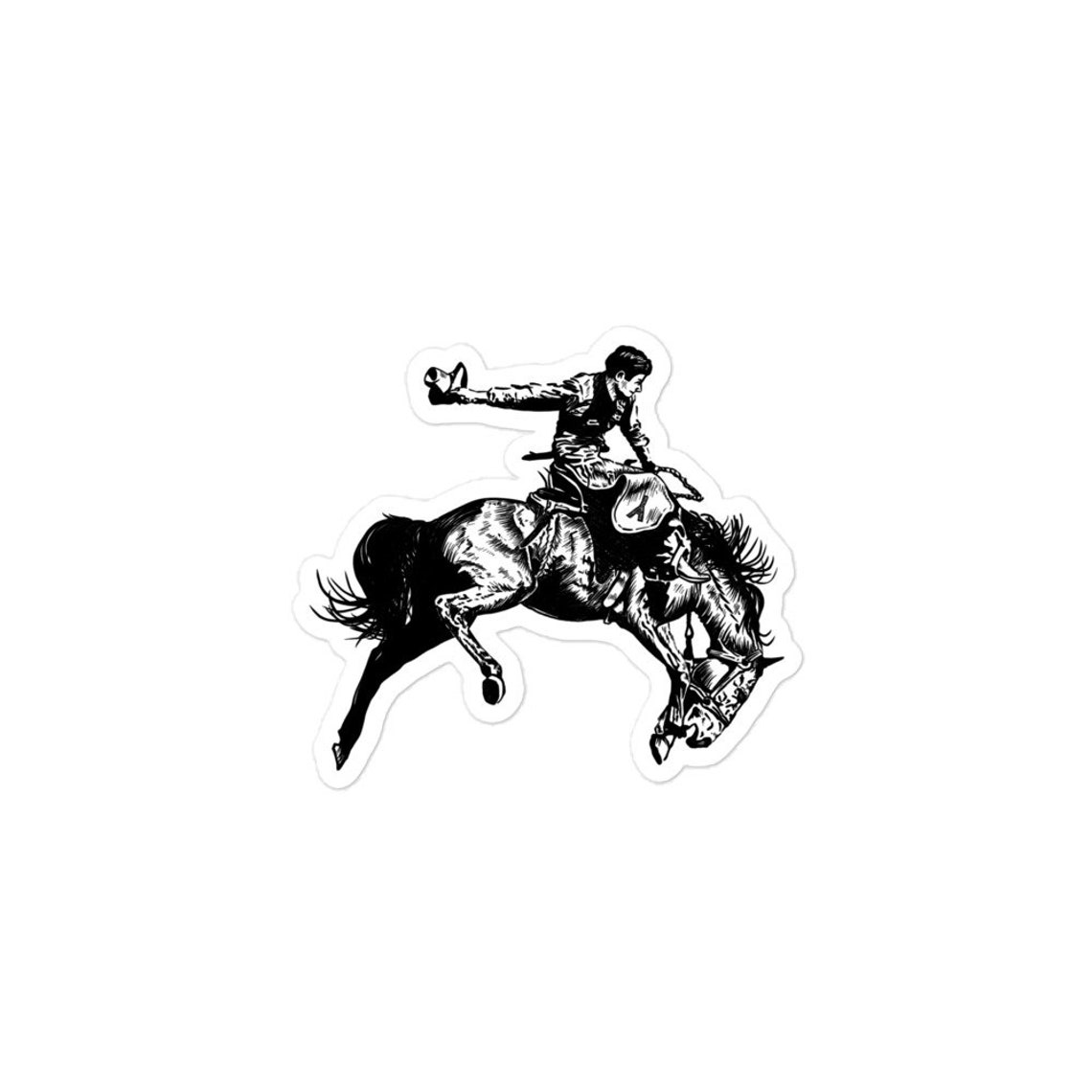 Vintage Saddle Bronc Rider Country Western Rodeo Art Decal Cowboy ...
