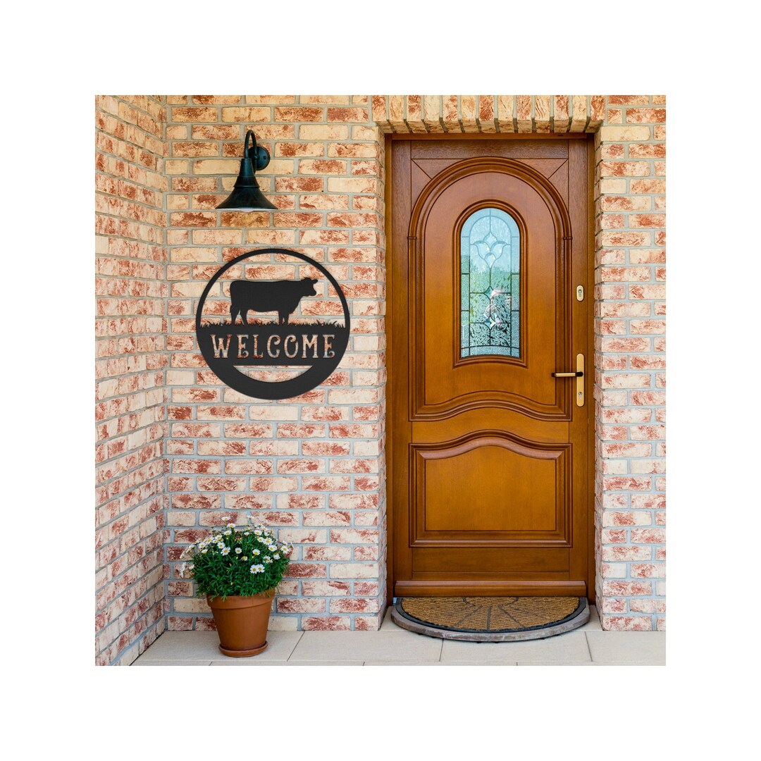 Welcome Cow Sign Circle Metal Cutout Farm and Ranch Sign for Doors ...