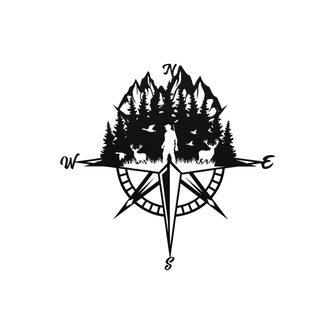 Duck and Elk Hunting Compass Mountain Metal Artwork Wall Decor Hunting ...