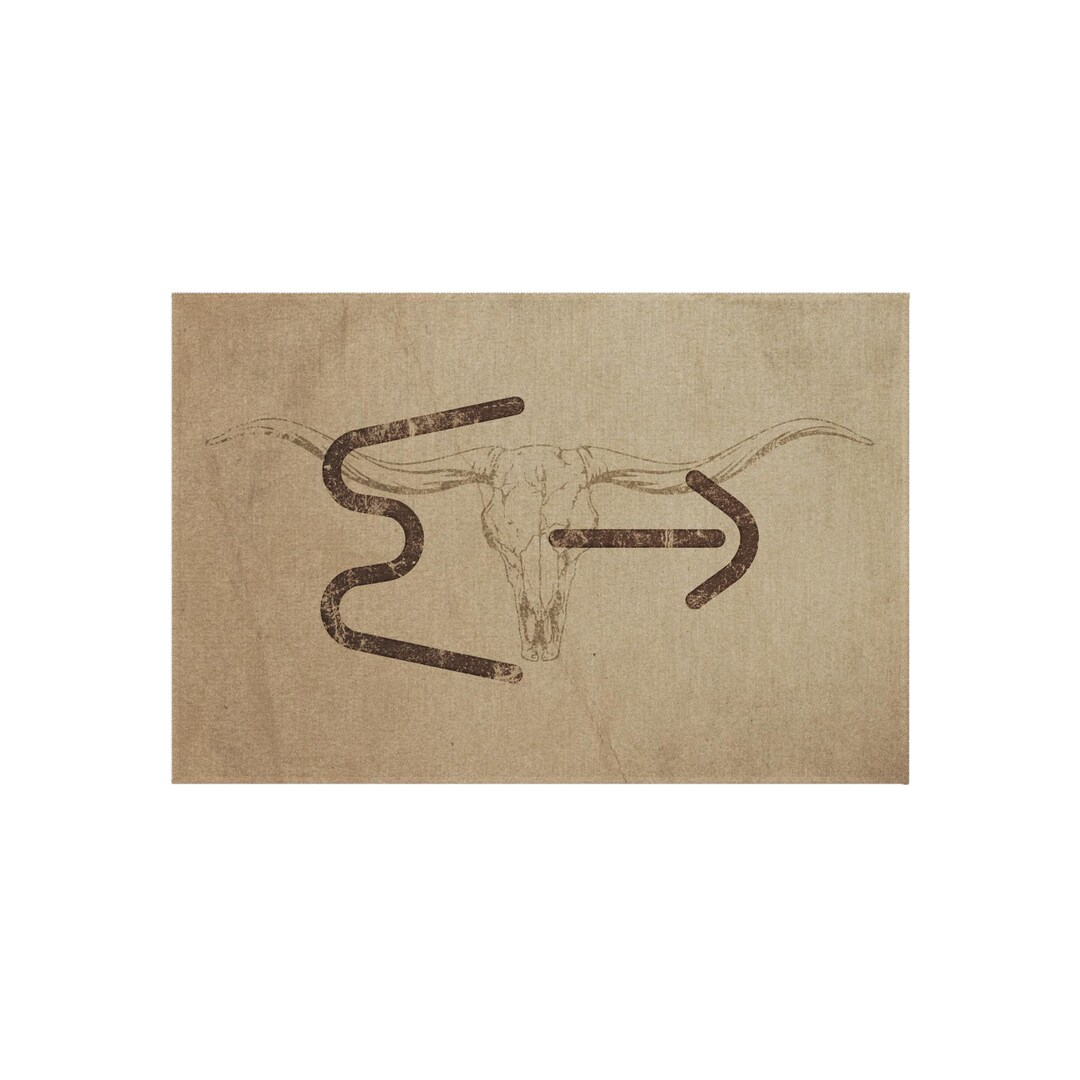 CUSTOM CATTLE BRAND Outdoor Rug Rustic Vintage Looking Western Longhorn ...