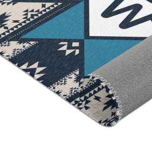 CUSTOM CATTLE BRAND Aztec Blue Pattern Indoor Western Ranch Boho Area ...