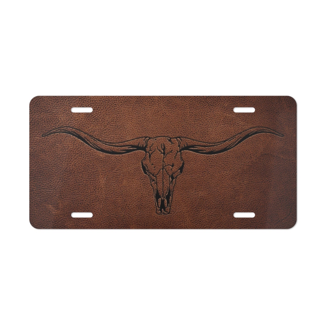 Longhorn Medium Leather License Plate Cowboy Western Rancher ...