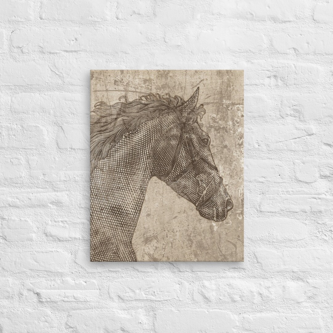 Engraved Style Retro Distressed Horse Head Vintage Looking Canvas ...