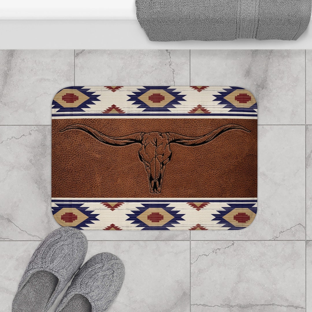 Texas Longhorn Rustic Western Bath Mat Ranch Country Western Bathroom ...