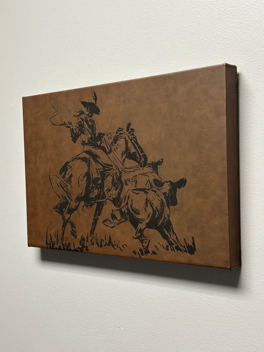 Cowboy Cattle Drive Vintage Art Laser Engraved Leatherette Wall Decor ...