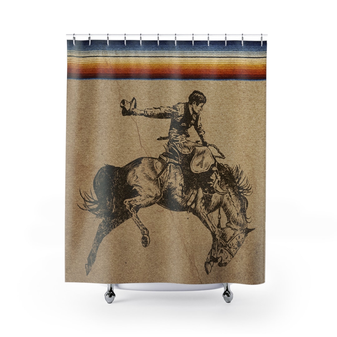 Cowboy Bronc Rider Shower Curtain Ranch House Rodeo Country Western ...