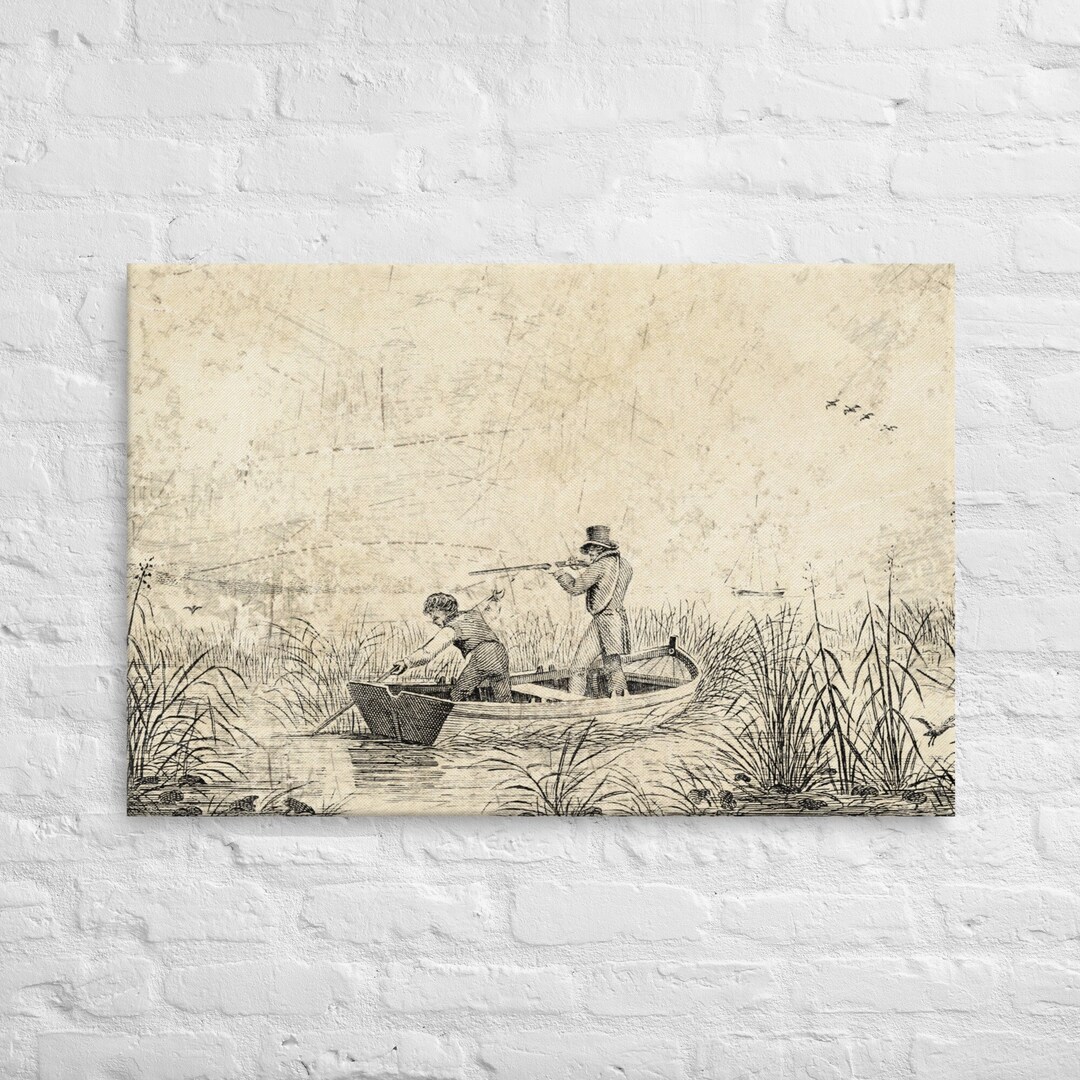 Vintage Retro Engraved Style Duck Hunting Scene Waterfowl Hunter ...