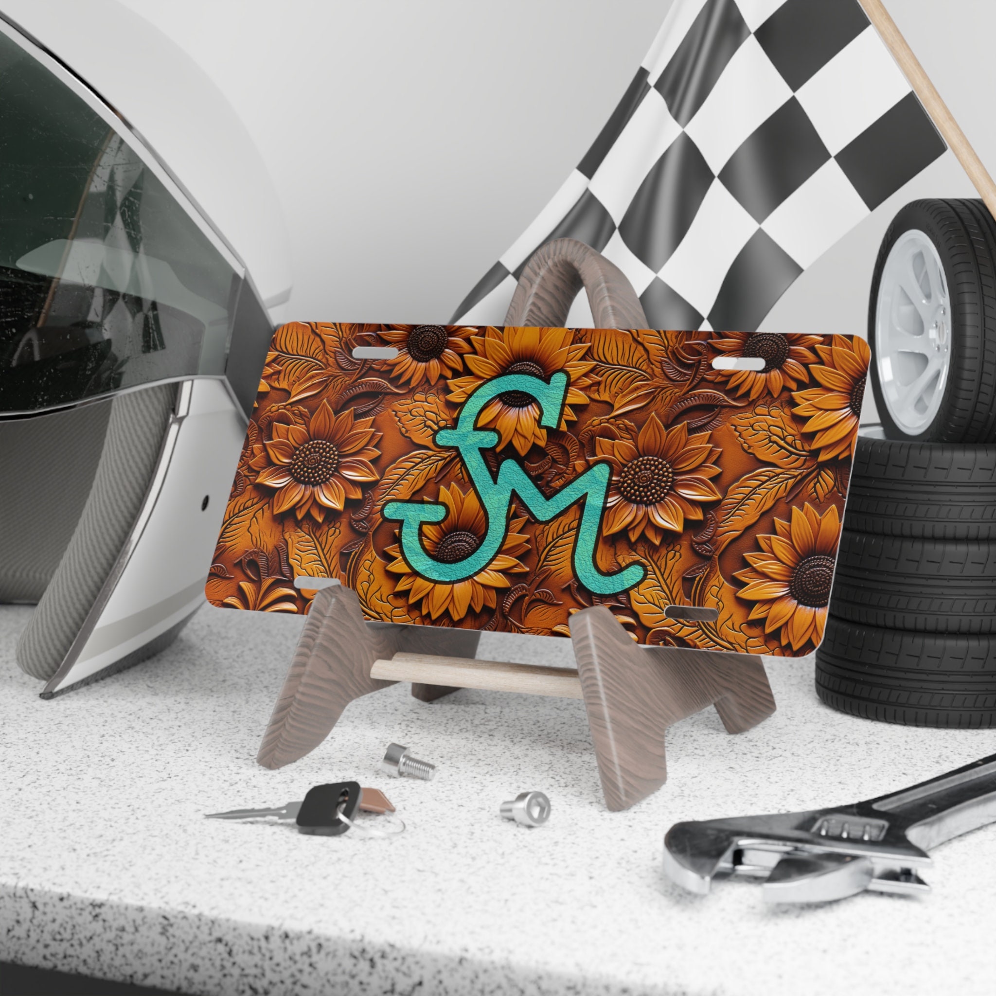 CUSTOM CATTLE BRAND Stamped Sunflower Brand License Plate Cowboy ...