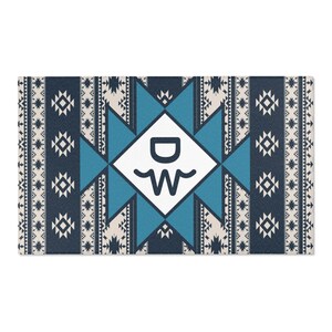 CUSTOM CATTLE BRAND Aztec Blue Pattern Indoor Western Ranch Boho Area ...