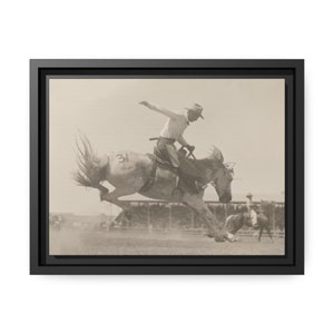 Cowboy Bronc Riding Rodeo Photo Black Framed Canvas Vintage Wall Art ...