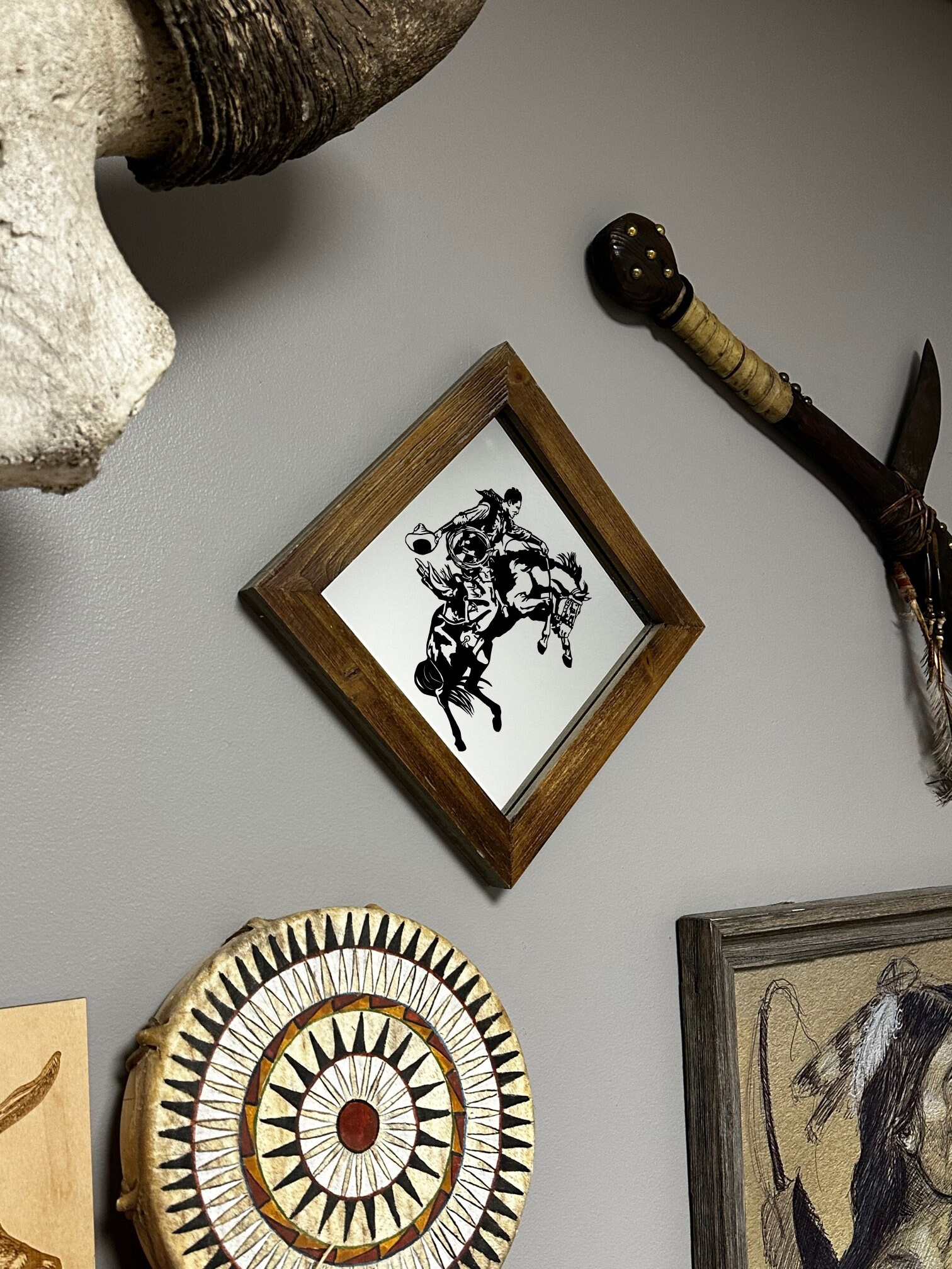 Western Cowboy Mirror Wall Decor Old Bronc Rider Diamond - Etsy