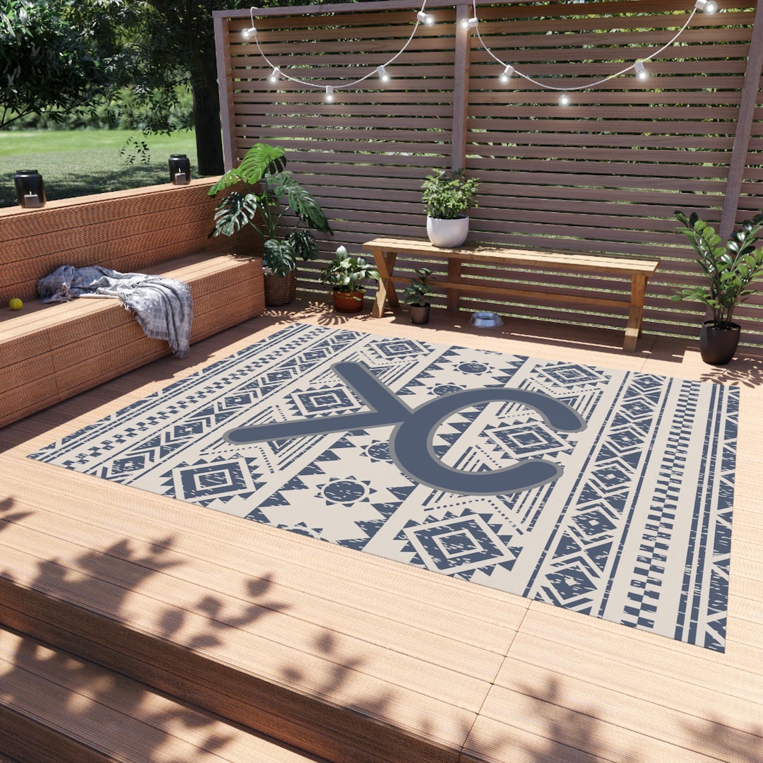 CUSTOM CATTLE BRAND Outdoor Rug Rustic Western Patio Deck Decor Cowboy ...