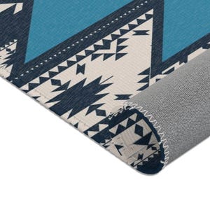 CUSTOM CATTLE BRAND Aztec Blue Pattern Indoor Western Ranch Boho Area ...