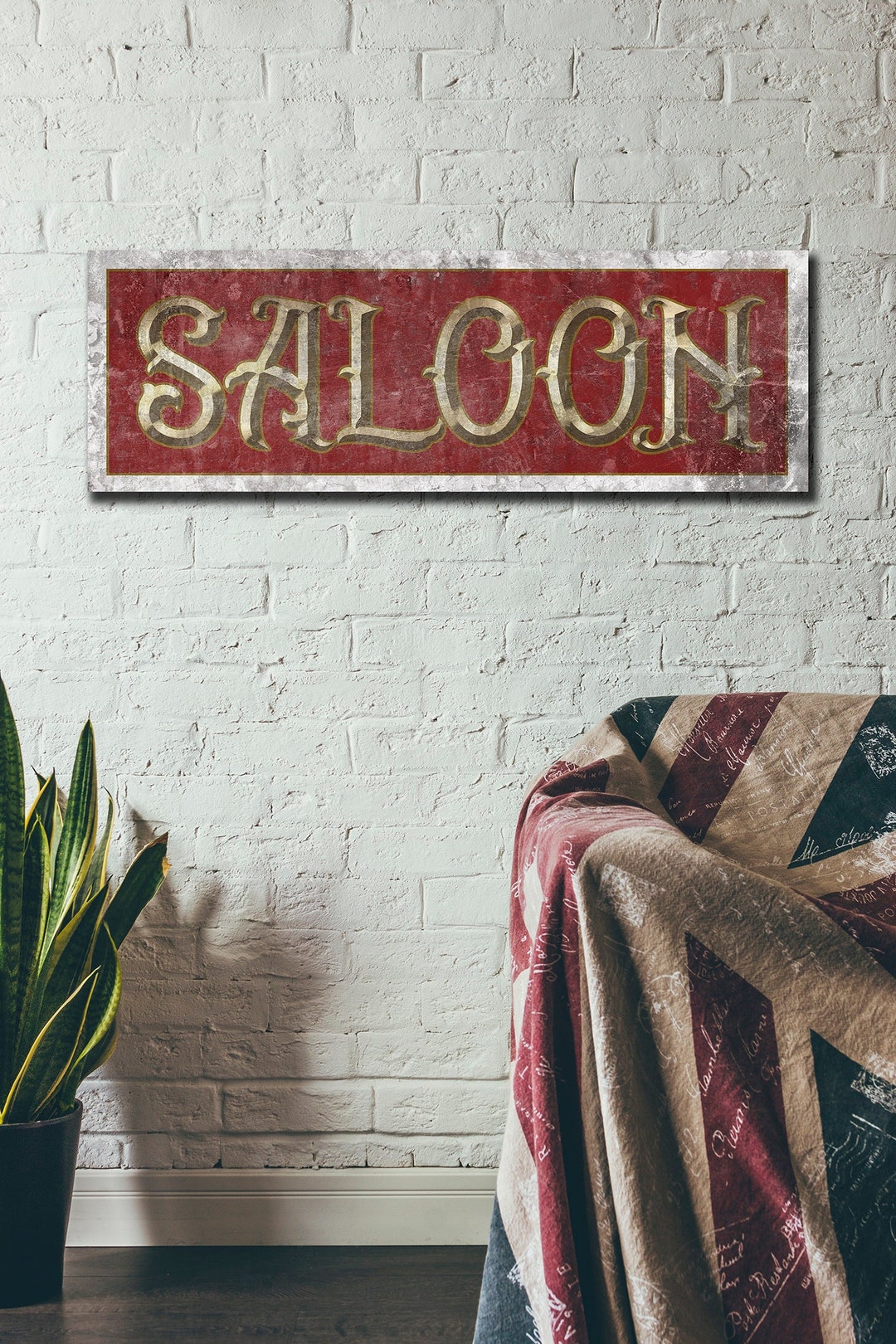 Saloon Bar Wall Decor Canvas Gallery Wraps Vintage Retro Distressed ...
