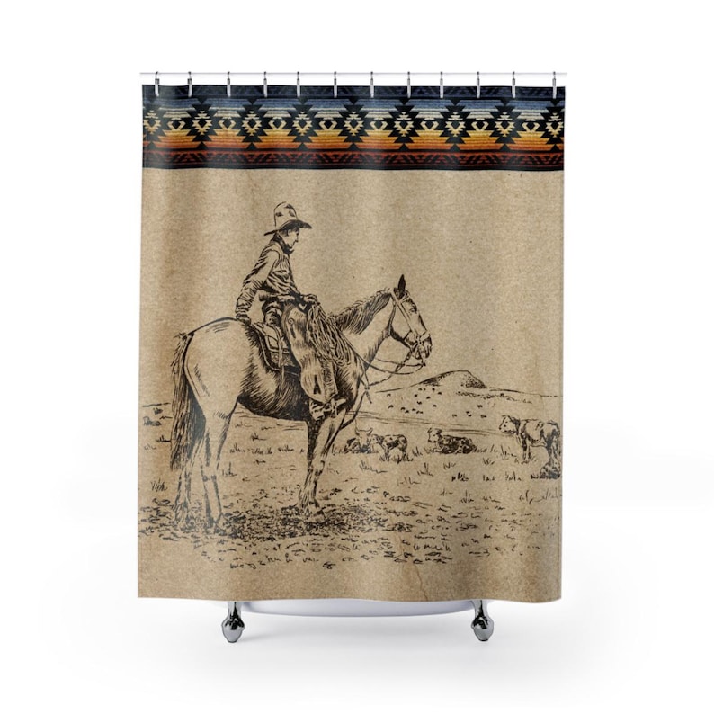 CUSTOM CATTLE BRAND Vintage Western Cowboy Looking Over Cattle Shower ...