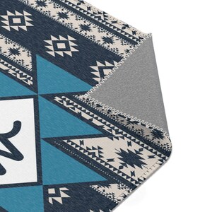 CUSTOM CATTLE BRAND Aztec Blue Pattern Indoor Western Ranch Boho Area ...